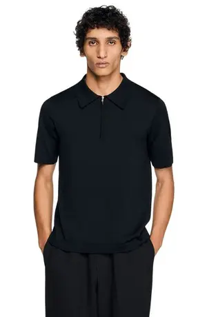 Sandro Knitted Polo With Zip Collar - Black