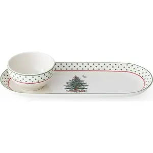 SPODE Christmas Tree Polka Dot Oval Platter - Green