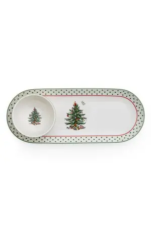 SPODE Christmas Tree Polka Dot Oval Platter