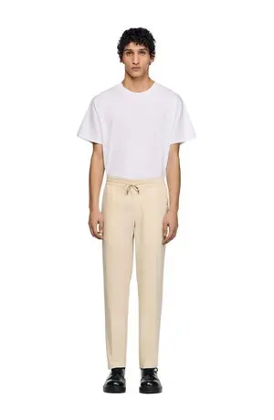 Sandro Straight-leg Trousers With Elasticated Waist - Light Beige