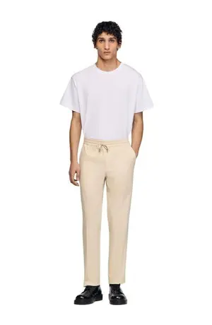 Sandro Straight-leg Trousers With Elasticated Waist - Light Beige