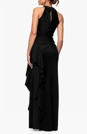 XSCAPE EVENINGS Ruffle Scuba Knit Gown - Black
