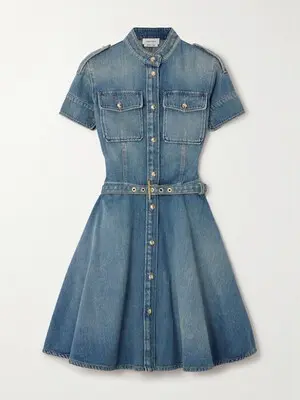Alexander McQueen Belted Denim Mini Dress - Blue