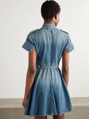 Alexander McQueen Belted Denim Mini Dress - Blue