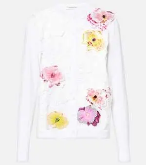 Oscar De La Renta Floral-appliqué Cotton-blend Cardigan - Multicoloured