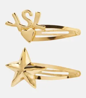 Saint Laurent Cassandre Hair Clips Set Of 2 - Gold
