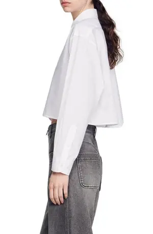 Sandro Cropped Poplin Shirt - White