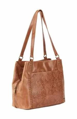 THE SAK Melrose Leather Satchel - Tobacco Floral Emboss