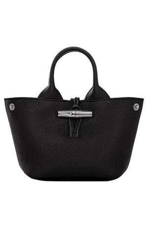 Longchamp Le Roseau Leather Top Handle Bag - Black