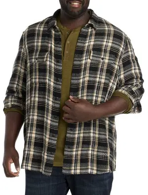 Lucky Brand Herringbone Textured Plaid Sport Shirt - Black
