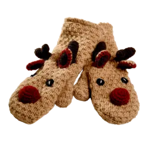 NIRVANNA DESIGNS Crochet Reindeer Mittens - Brown