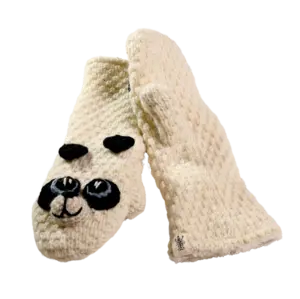 NIRVANNA DESIGNS Crochet Panda Mittens - White Combo
