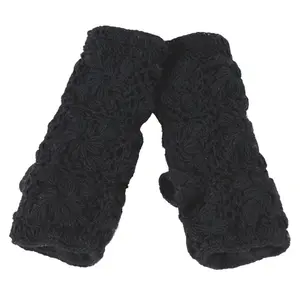 NIRVANNA DESIGNS Nirvana Designs Flower Crochet Fingerless Handwarmers Black