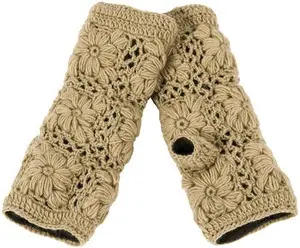 NIRVANNA DESIGNS Flower Crochet Fingerless Handwarmers - Light Green