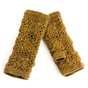 NIRVANNA DESIGNS Flower Crochet Fingerless Handwarmers - Moss