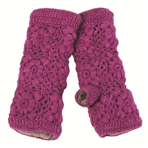 NIRVANNA DESIGNS Flower Crochet Fingerless Handwarmers - Orchid