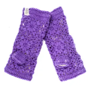 NIRVANNA DESIGNS Flower Crochet Fingerless Handwarmers - Ultra Violet
