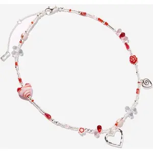 RUBI SHOES Beaded Necklace Silver Plated Glass Eclectic