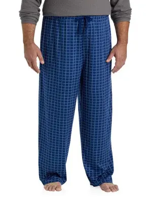 HARBOR BAY BY DXL Big & Tall Grid Patterned Knit Lounge Pants - Blue