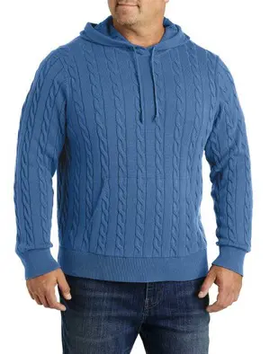 Brooks Brothers Big & Tall Cable Knit Hoodie - Moonlight Blue