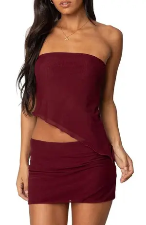 EDIKTED EDIKTED Vivi Strapless Asymmetric Top Burgundy