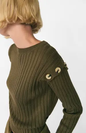 Mango Convertible Cold-shoulder Ribbed Sweater