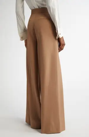 Max Mara Ninfa Virgin Wool Wide Leg Pants - Camel