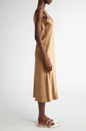 Max Mara Banjo Silk Satin Midi Dress - Camel