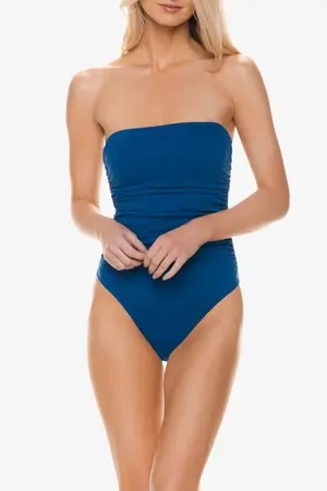 Helen Jon Classic Bandeau One-piece - Jacquard Textured Marine Blue