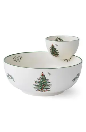 SPODE Christmas Tree Tiered Chip & Dip Set - Green