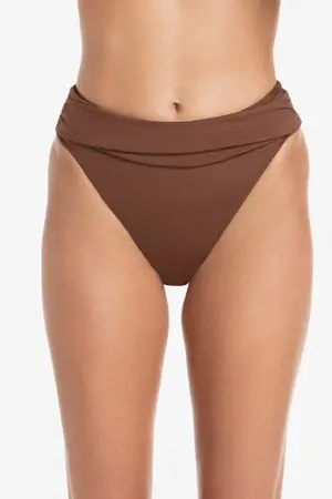 Helen Jon Shirred Bikini Bottom - Textured Chocolate Brown