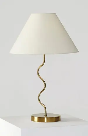 BRIGHTECH Squiggle 22" Led Table Lamp With Twisting Base And Ivory Empire Shade - Antique Brass