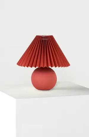BRIGHTECH Serena 10" Ceramic Led Table Lamp With Retro Globe Base And Fabric Pleated Shade - Red
