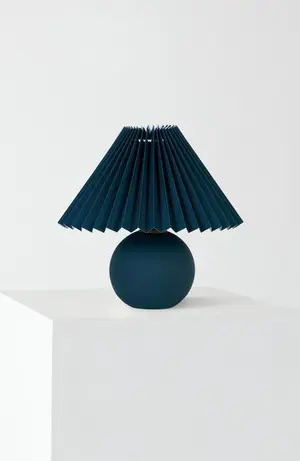 BRIGHTECH Serena 10" Ceramic Led Table Lamp With Retro Globe Base And Fabric Pleated Shade - Teal