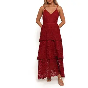 PETAL & PUP Elijah Lace Tulle Maxi Dress - Red