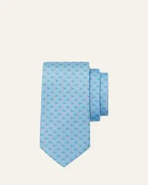 FERRAGAMO Ferragamo Football-Print Silk Neck Tie Fazzurro