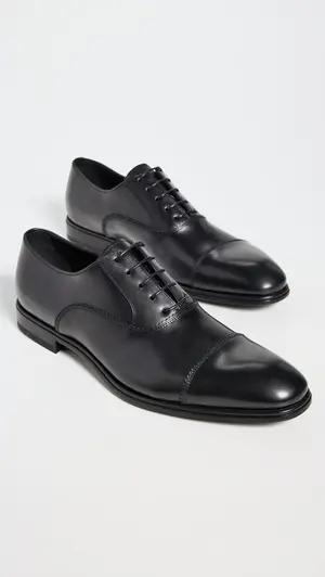 FERRAGAMO Boston Leather Lace-up Dress Shoes - Black