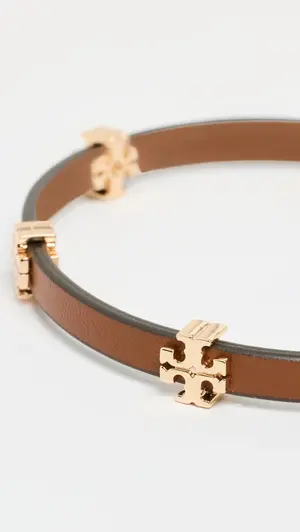 Tory Burch Leather Logo Emblem Bracelet - Tory Gold/classic Chestnut
