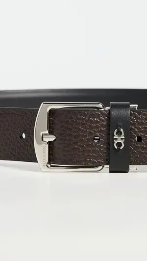 FERRAGAMO Square Buckle Reversible Leather Belt