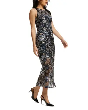 Dress The Population Helena Sequined Midi Dress - Navy Multi