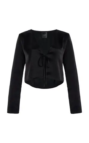 LESET Barb Cropped Satin Top - Black