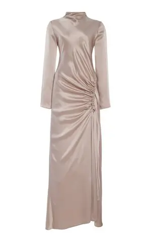 Lapointe Gathered Satin Maxi Dress - Metallic