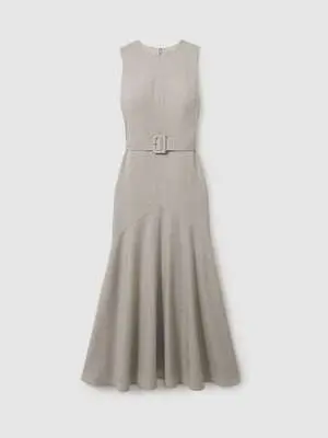 REISS Danni Belted Flared Midi Dress