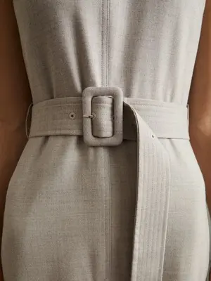 REISS Danni Belted Flared Midi Dress