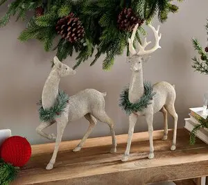 VALERIE PARR HILL As Is Set Of 2 Deer With Pine & Berry Garland Valerie - One-color