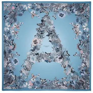 ASPINAL OF LONDON Ombre 'a' Floral Silk Scarf In Alpine Pure Silk - Blue