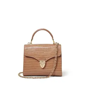 ASPINAL OF LONDON Midi Mayfair Top Handle Bag In English Rose Garden Hand Embroidery On Canvas Raffia - Tan