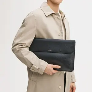 ASPINAL OF LONDON Leather Laptop Case In Pebble - Black