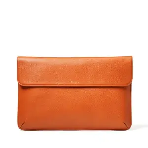 ASPINAL OF LONDON Leather Laptop Case In Pebble Orange