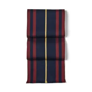 ASPINAL OF LONDON Striped Merino Wool Scarf In Navy & Burgundy With Yellow Stripe - Blue/red